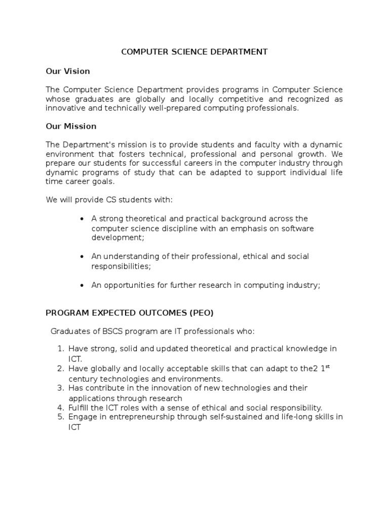 Computer Science Dept. Vision & Mission | PDF