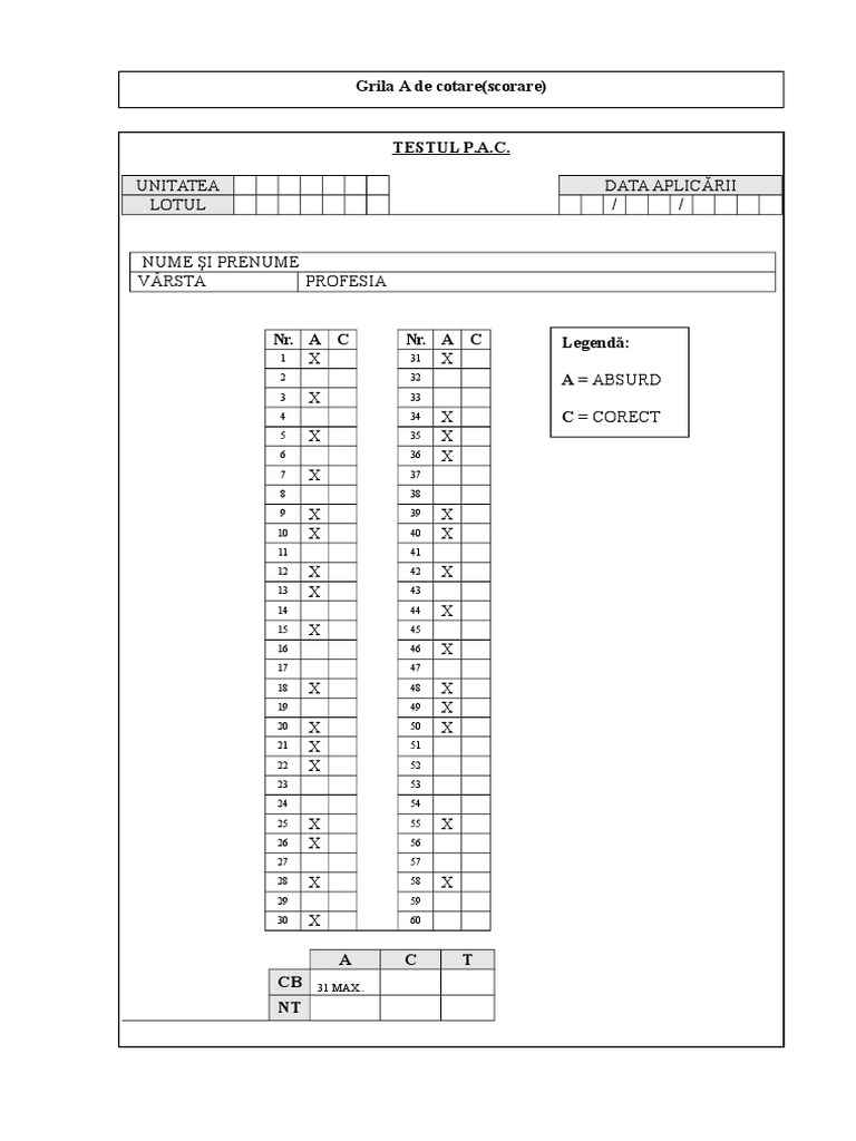 Grila A de Cotare PAC | PDF