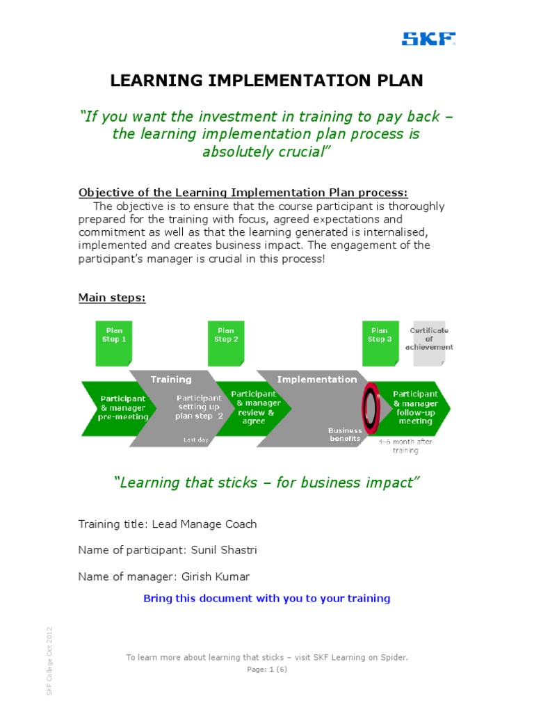 Learning Implementation Plan | PDF | Leadership | Learning
