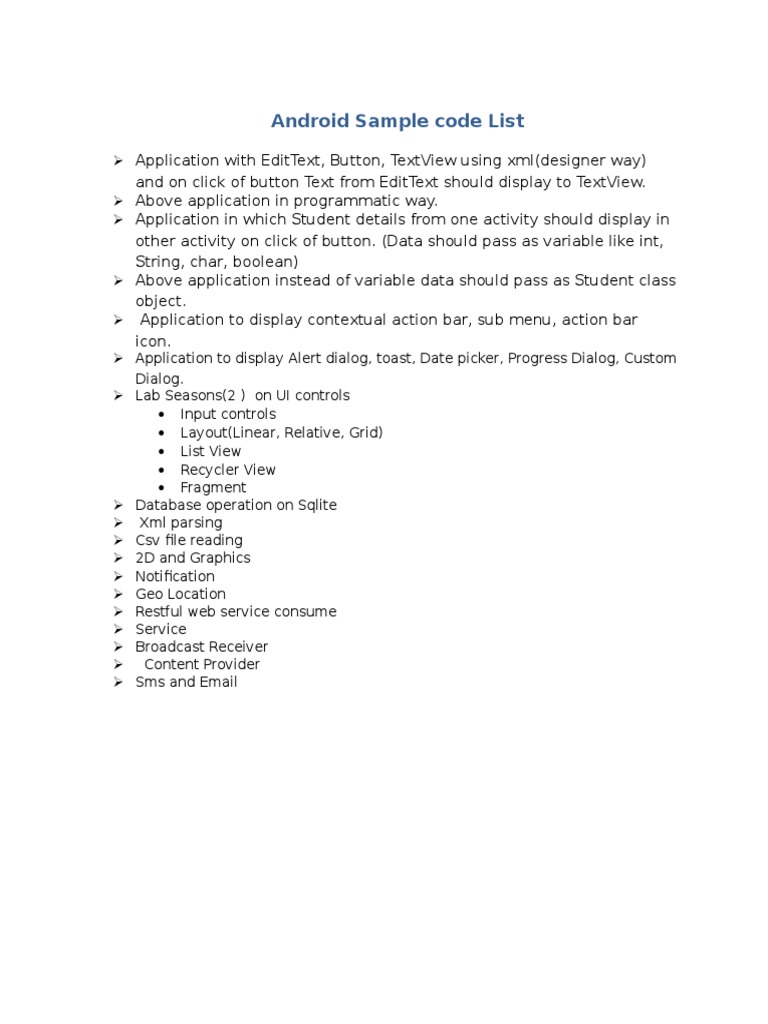 Android Sample Code List | PDF | Computers