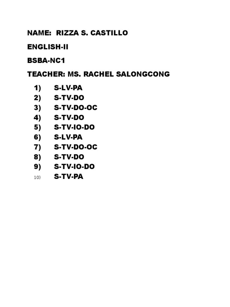 Sentence Pattern Pdf