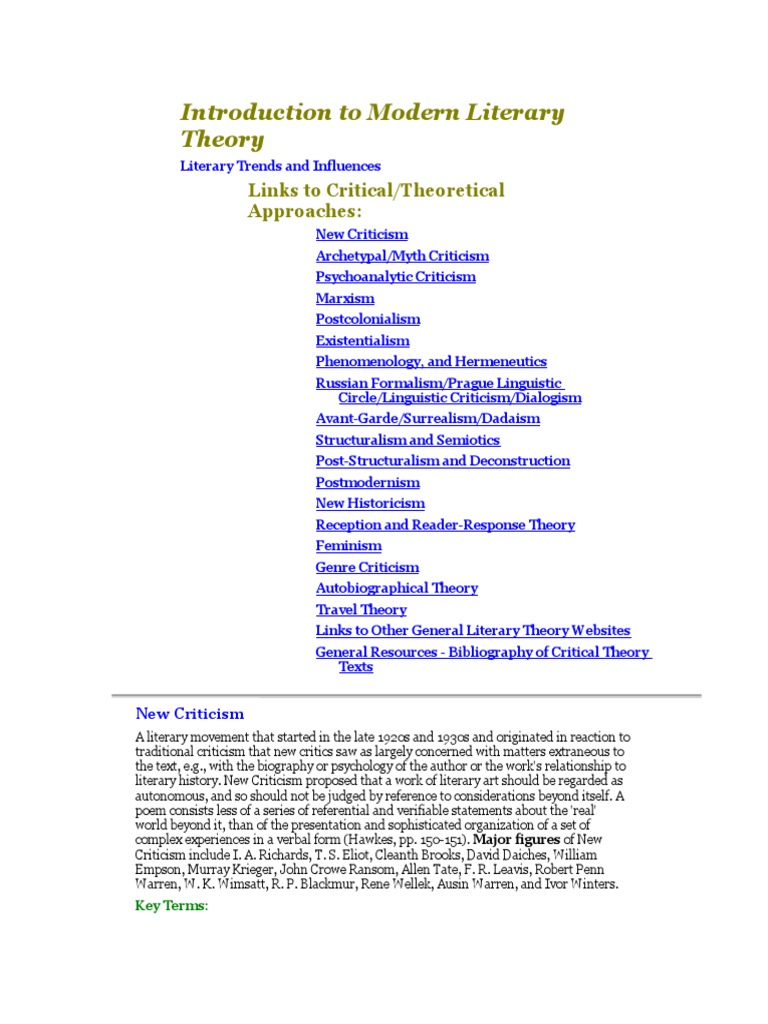 Introduction To Modern Literary Theory: Links To Critical/Theoretical ...
