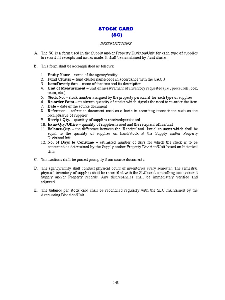 Stock Card Instructions and Format | PDF | Finance & Money Management ...