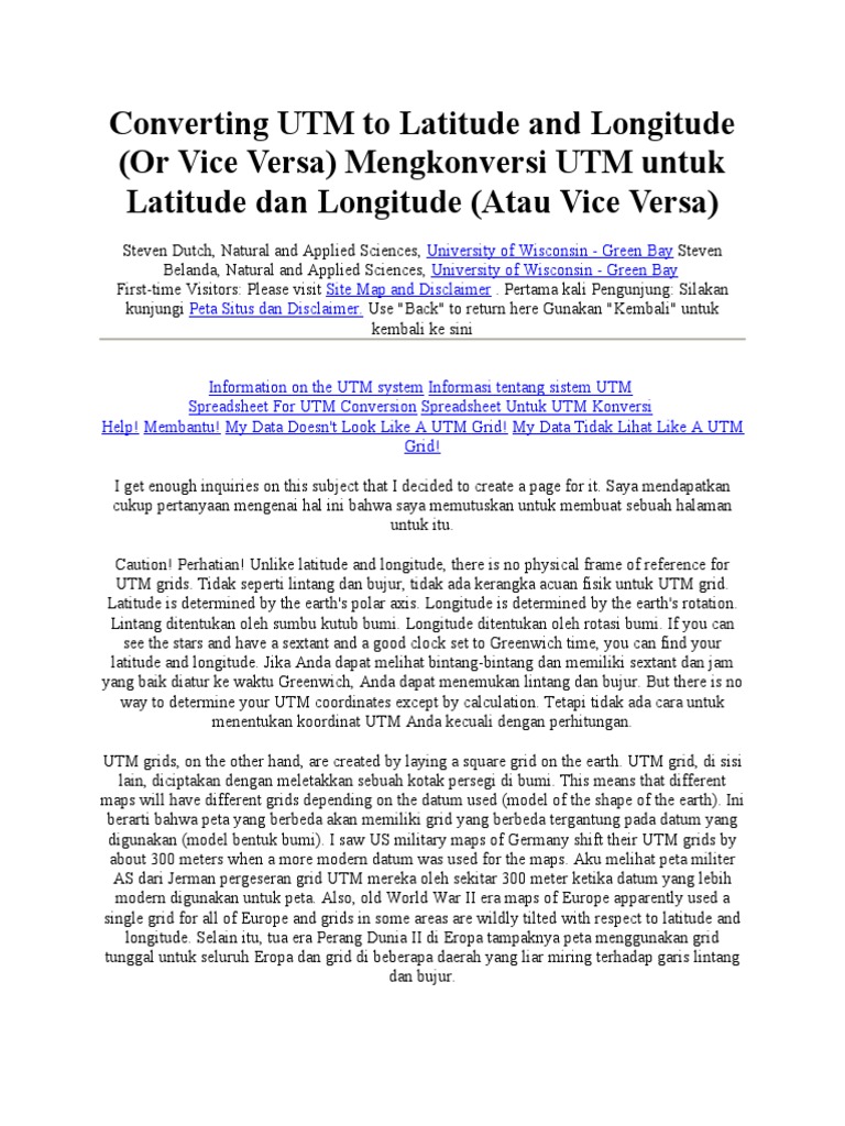 Converting UTM To Latitude and Longitude | PDF