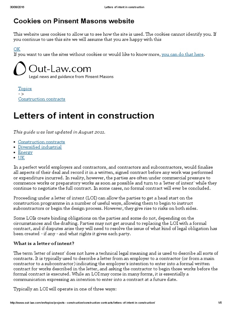 Letters of Intent in Construction | Contract Law | Law Of Obligations