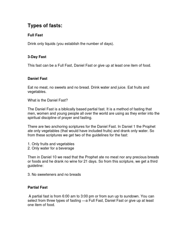 Types of Fasts:: Full Fast | PDF | Fasting | Drink