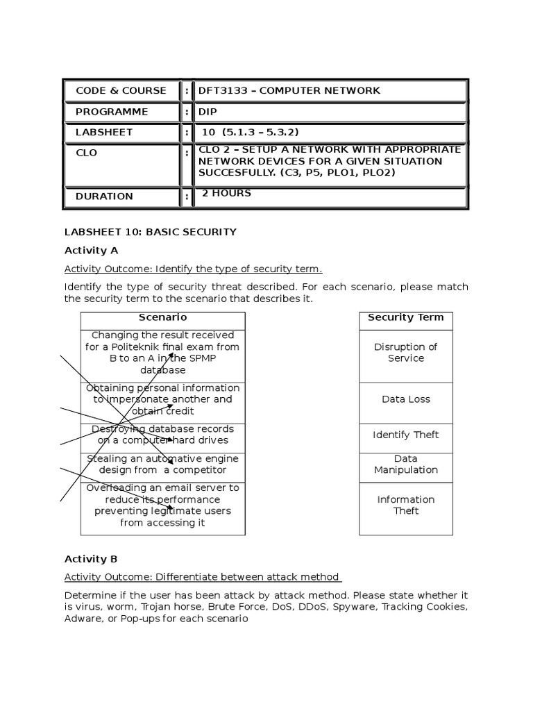 Labsheet 10 Basic Security | PDF | Denial Of Service Attack | Firewall (Computing)