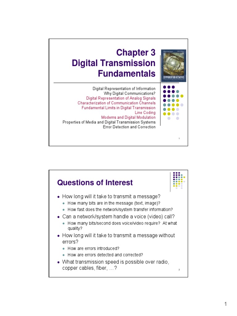 Digital Transmission Fundamentals Fundamentals: Questions of Interest ...