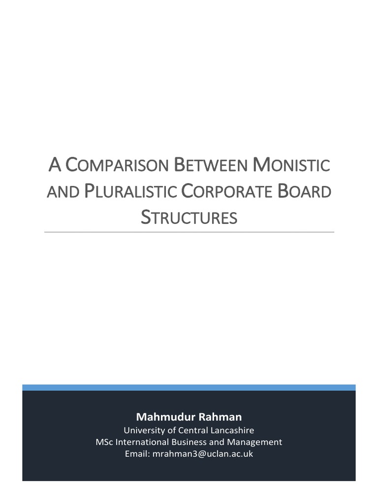 A Comparison Between Monistic and Pluralistic Corporate Board ...