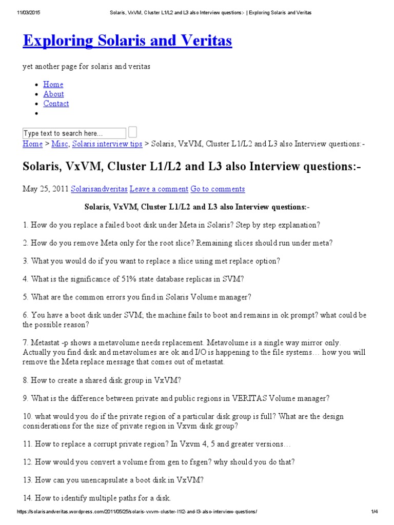 Solaris, VXVM, Cluster L1 - L2 and L3 Also Interview Questions - Exploring Solaris and Veritas ...