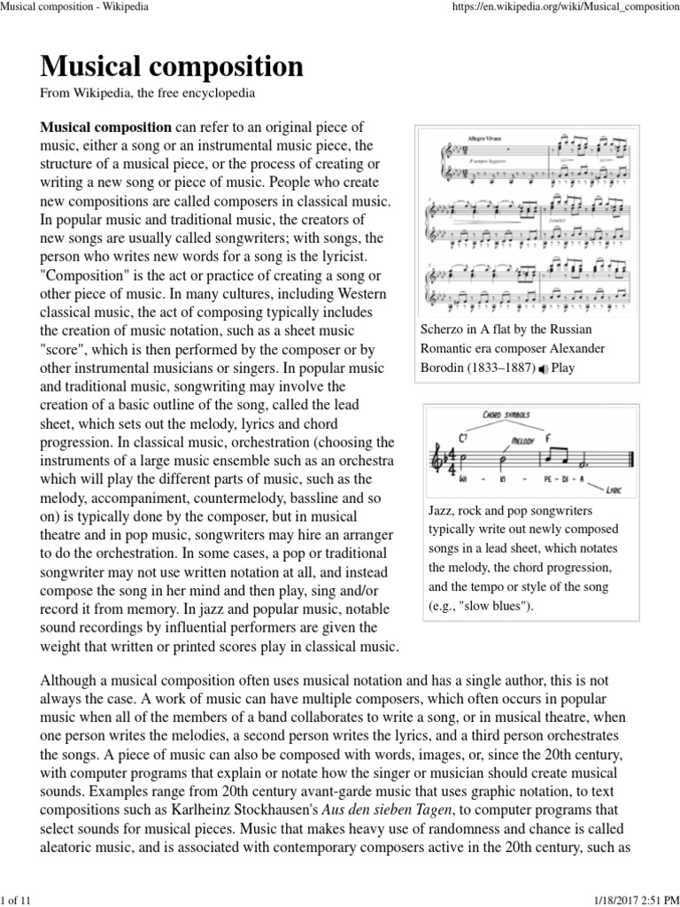 Musical Composition - Wikipedia | PDF | Musical Compositions | Composers