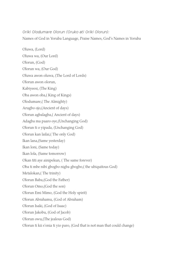 Oriki Olodumare Olorun | PDF | Deities | Metaphysics Of Religion