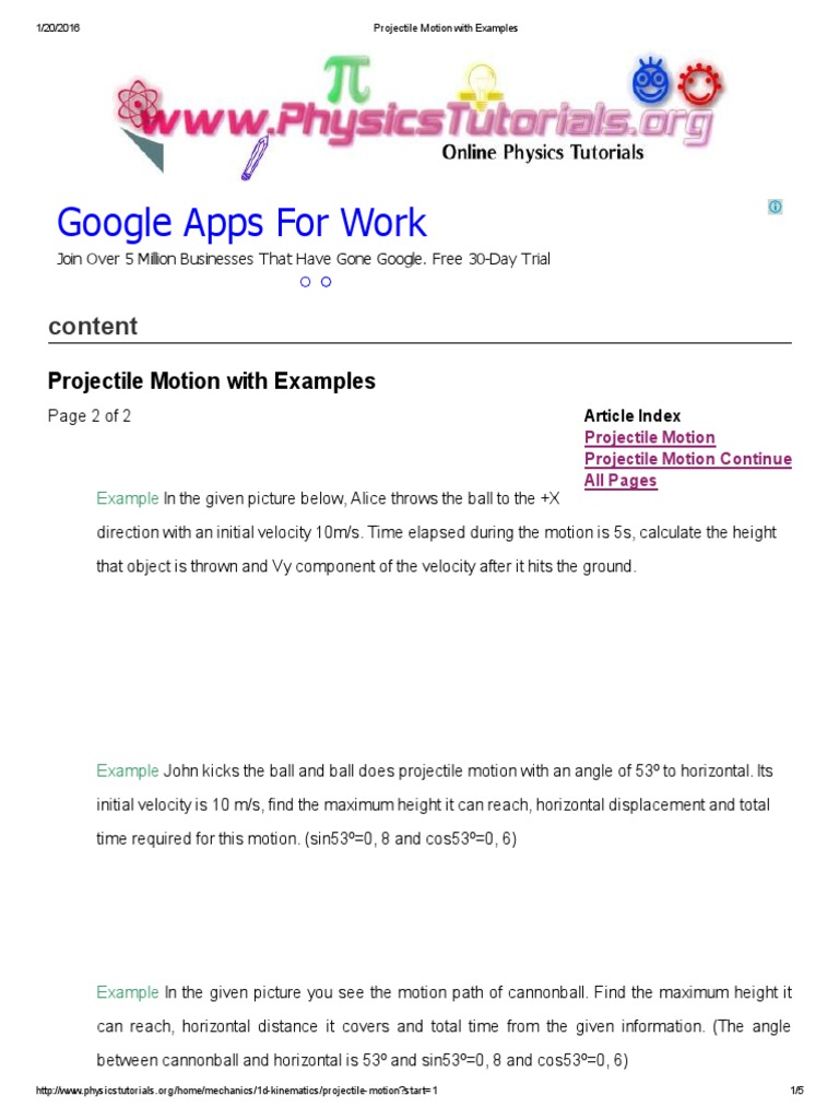 Solving Examples of Projectile Motion: Calculating Displacement, Velocity, Time, and Maximum ...