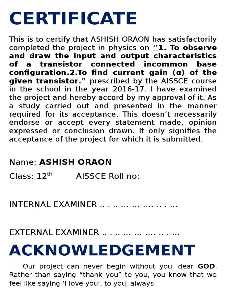 Certificate: Acknowledgement | PDF