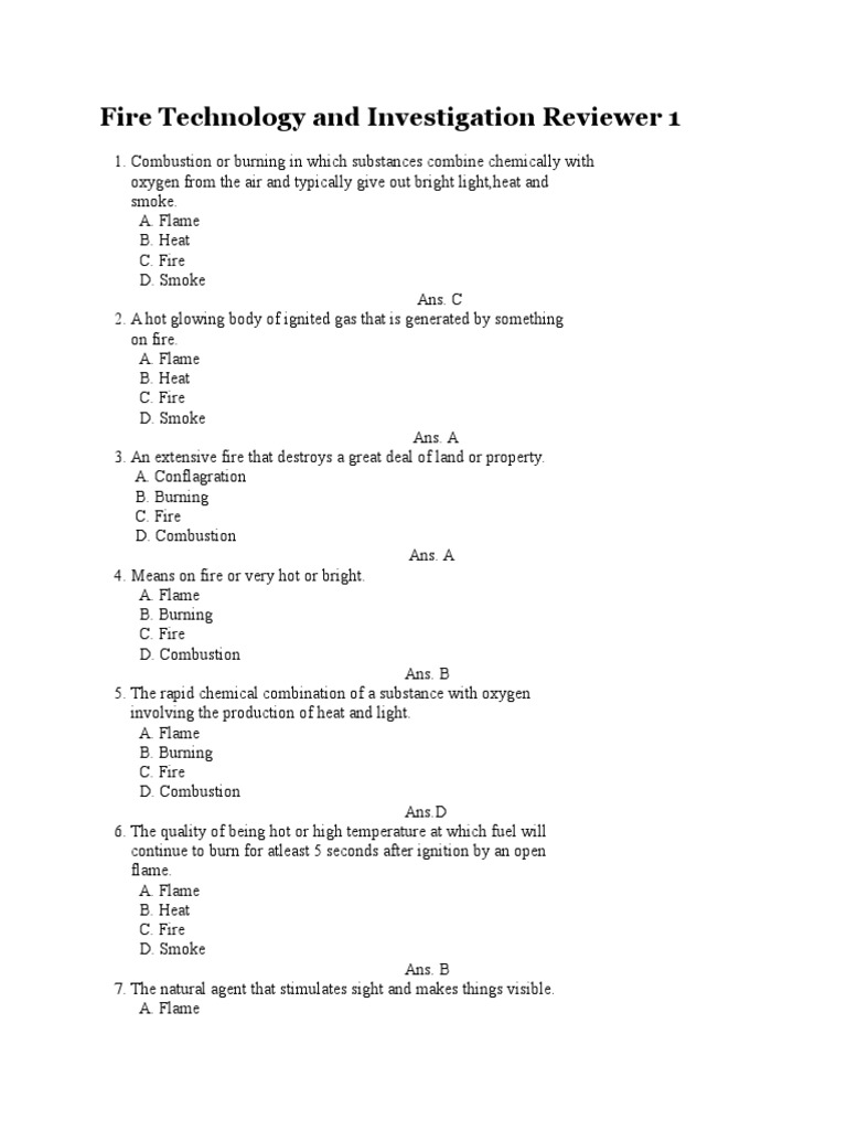 Foe Sample QuistionS | PDF | Fires | Combustion