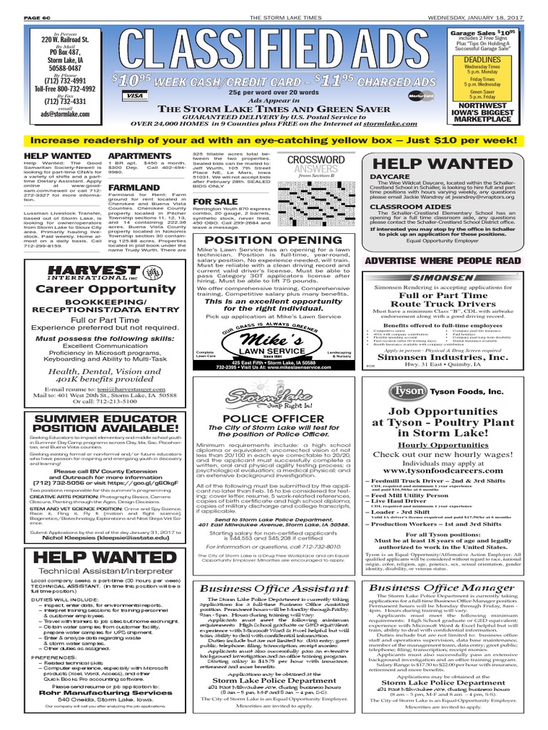 Classified Ads: Help Wanted | PDF | Background Check | Truck Driver