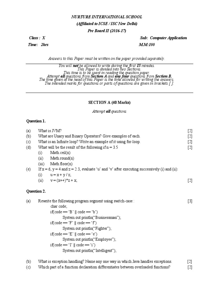 Computer ISCE Sample Paper | PDF | Integer (Computer Science) | Control Flow