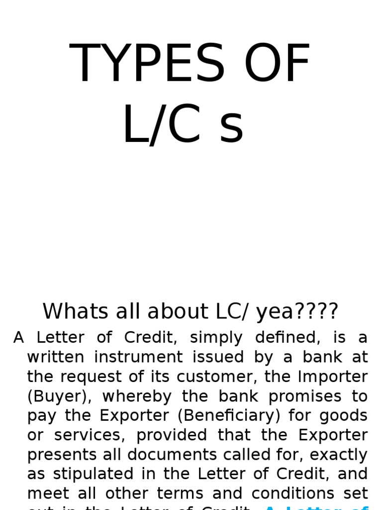 Types of Letters of Credit Explained | PDF | Letter Of Credit | Credit ...