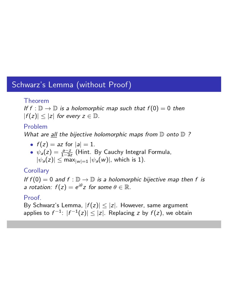 Schwarz's Lemma and Holomorphic Maps | PDF