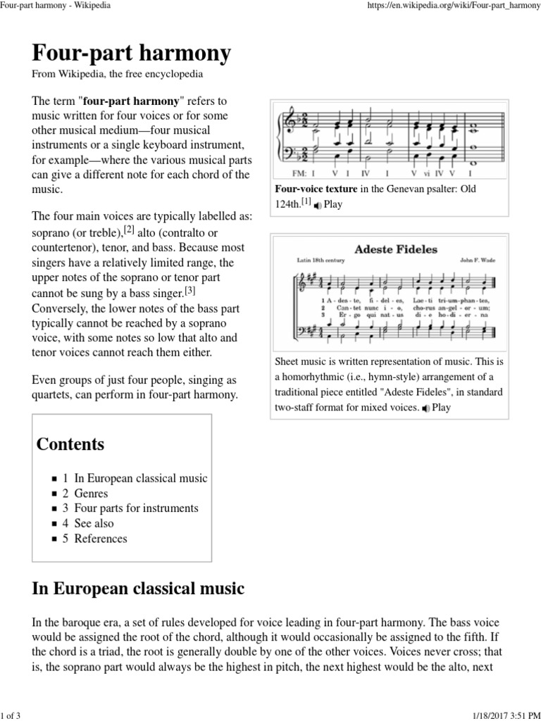Four-part Harmony - Wikipedia | Quartet | Harmony