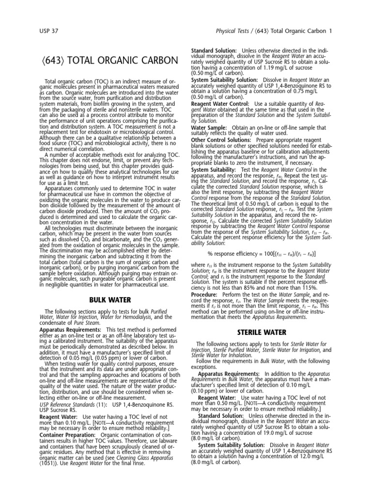TOC Usp Metodo de Análisis | PDF | Total Organic Carbon | Physical Sciences