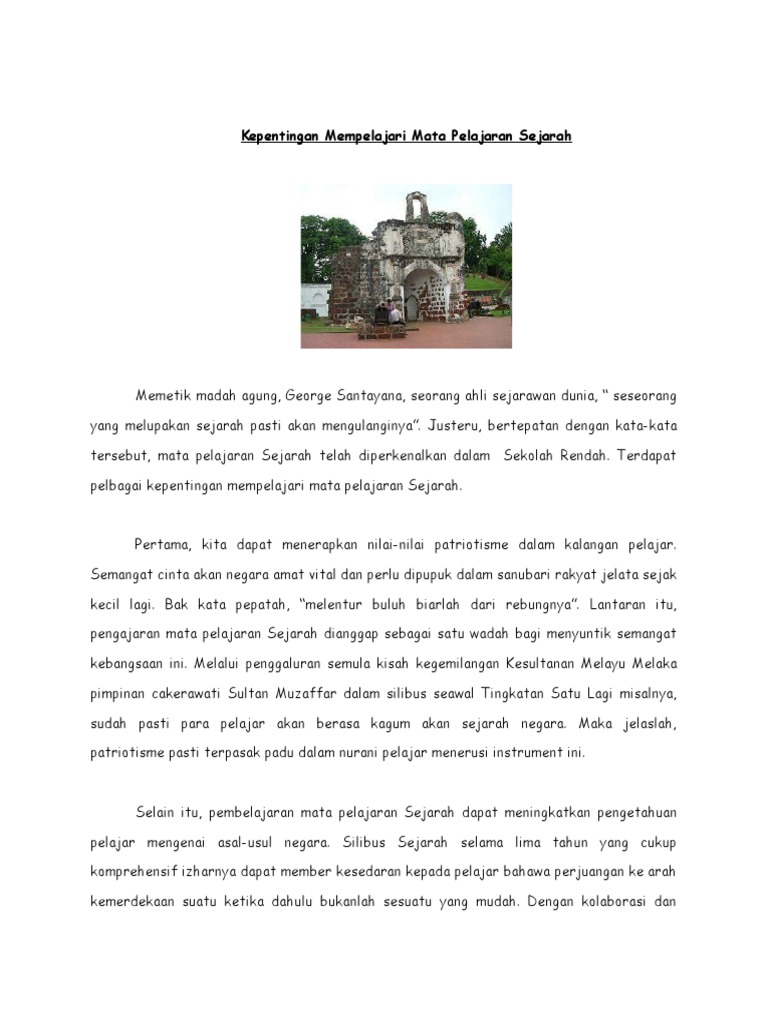 Kepentingan Mempelajari Mata Pelajaran Sejarah Pdf