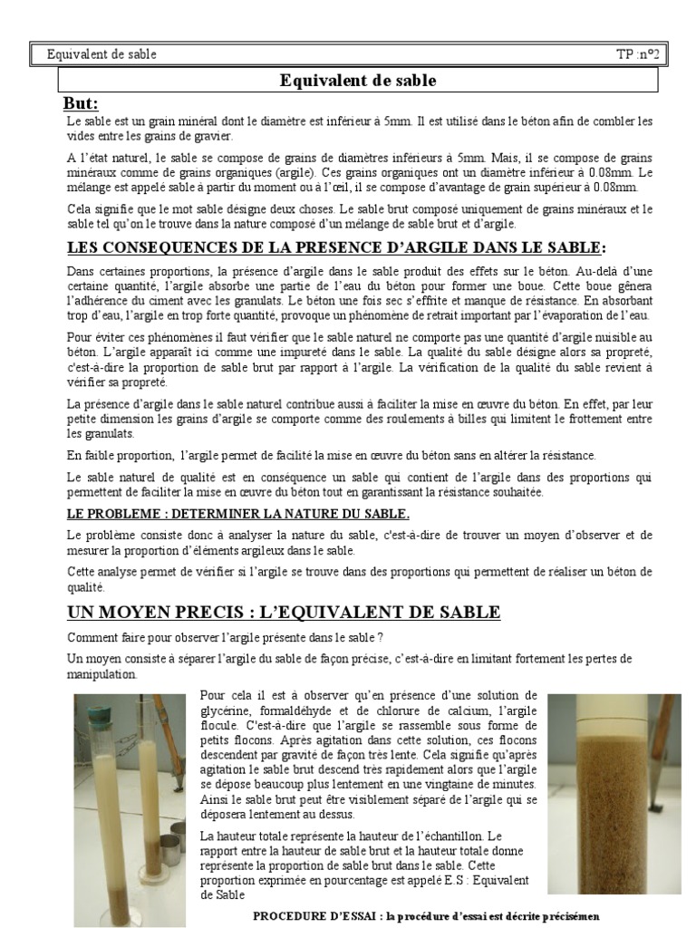 Equivalent de Sable | PDF | Argile | Matériaux de construction