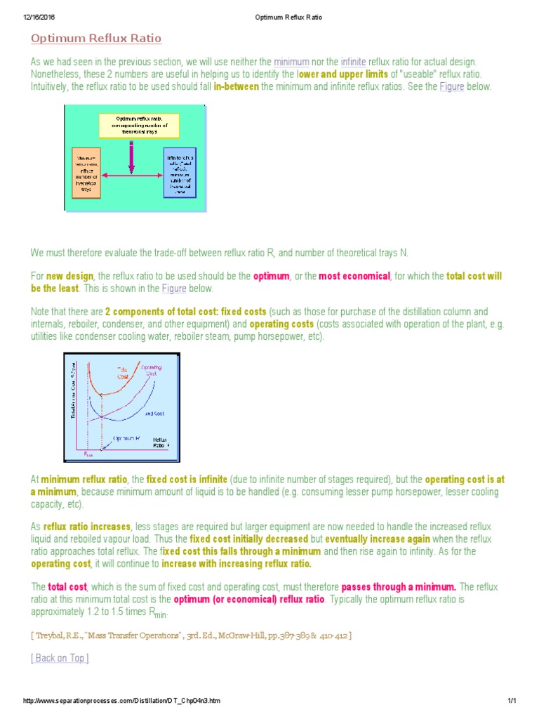 Optimum Reflux Ratio | PDF