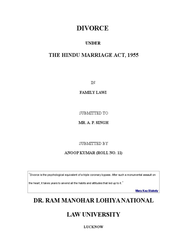 Divorce Under Hindu Marriage Act 1955 | PDF | Divorce | Adultery