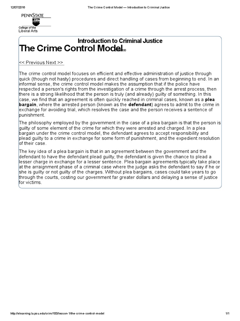 The Crime Control Model - Introduction To Criminal Justice | PDF