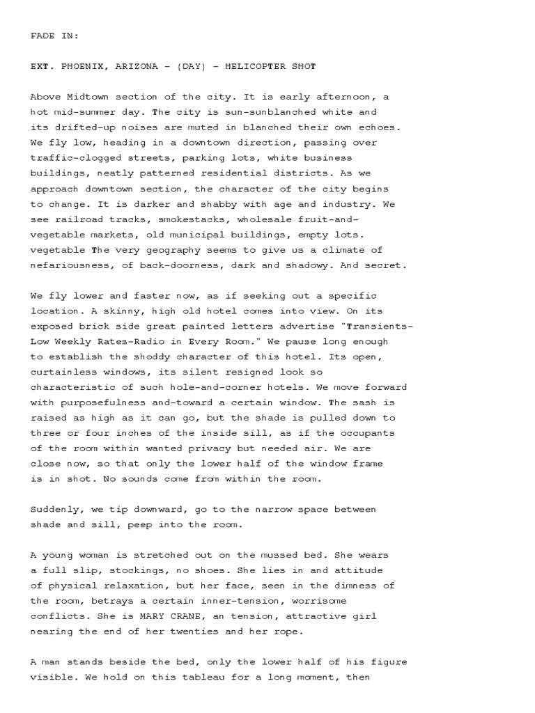 Psycho (1960) Movie Script - Screenplays For You | PDF | Motel | Screenplay