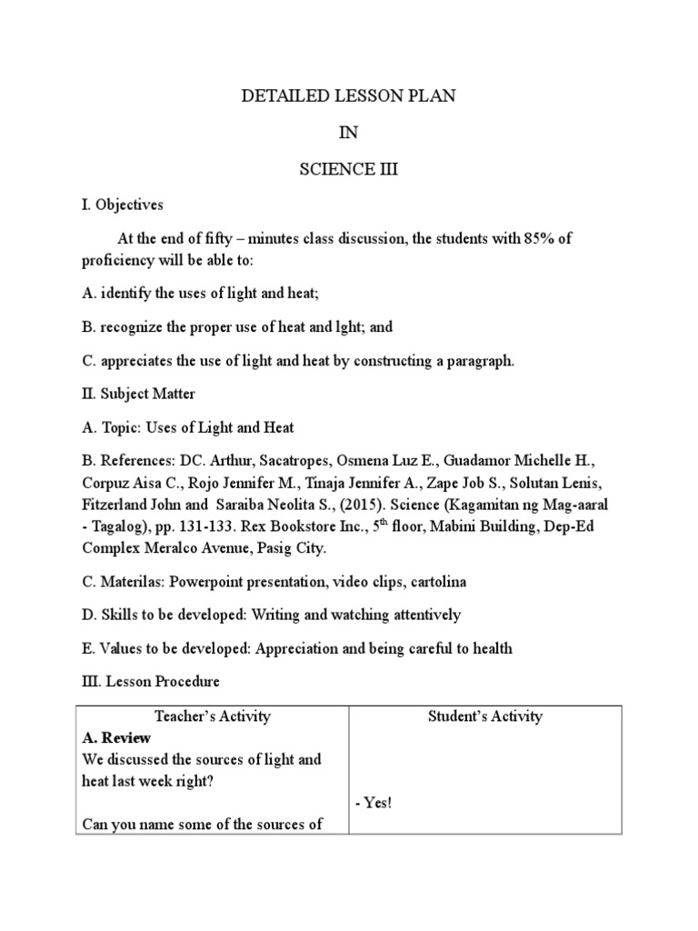 Detailed Lesson Plan in Science | PDF | Lesson Plan