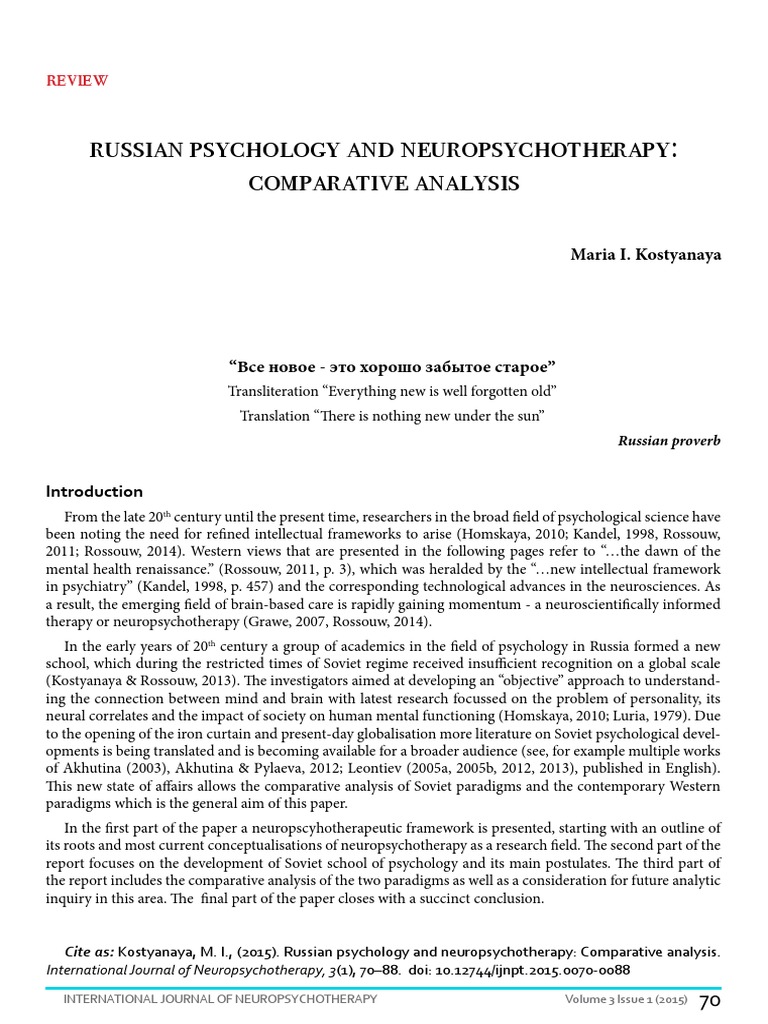 Russian Psychology and Neuropsychotherapy: Comparative Analysis | PDF ...
