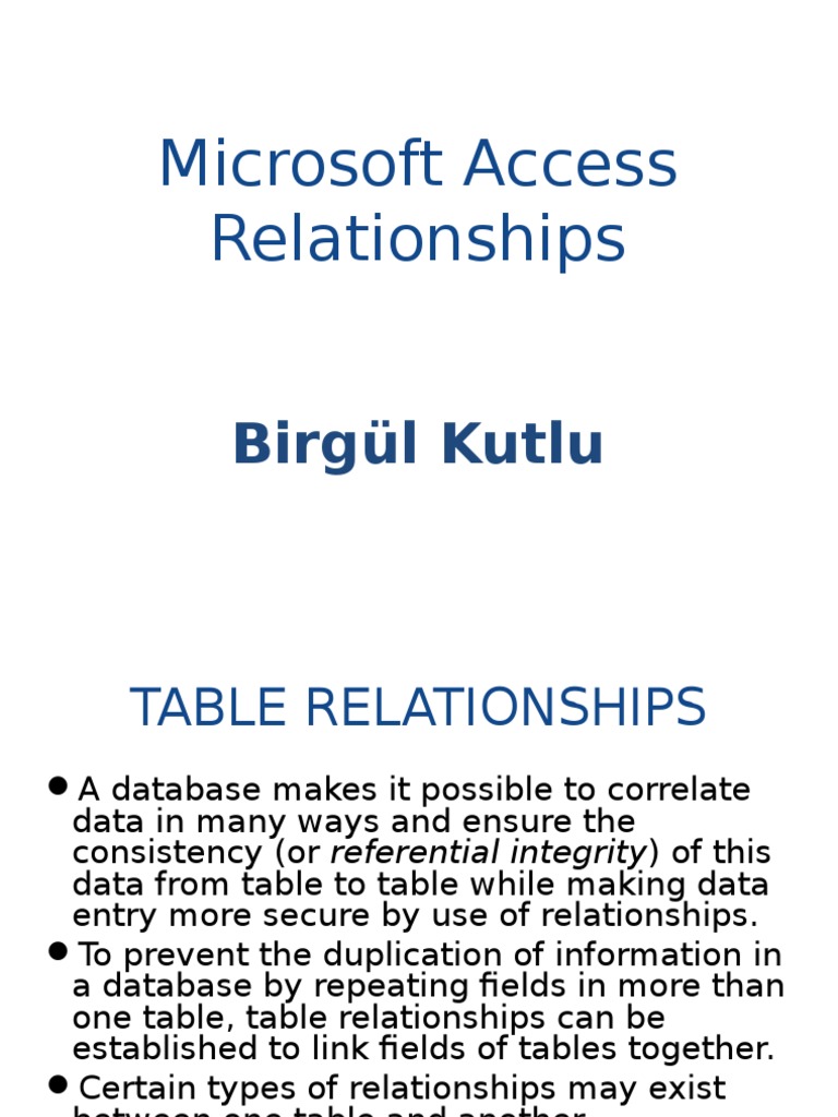 Types Of Relationships In Ms Access Pdf Databases Software