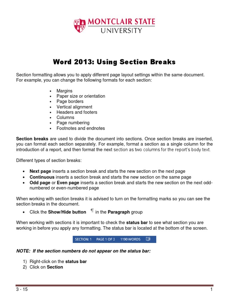 Mastering Section Breaks in Word 2013 | PDF | Page Layout | Tab (Gui)
