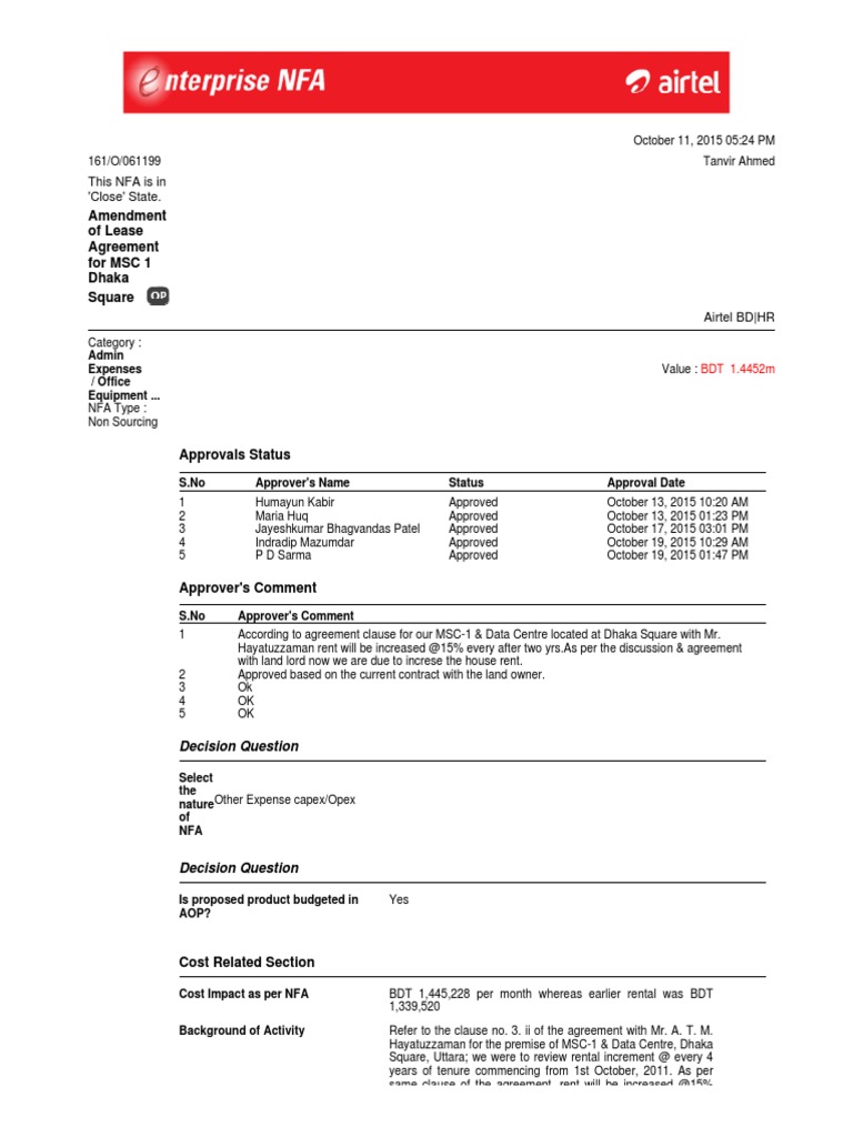 NFA Sample | PDF | Renting | Lease