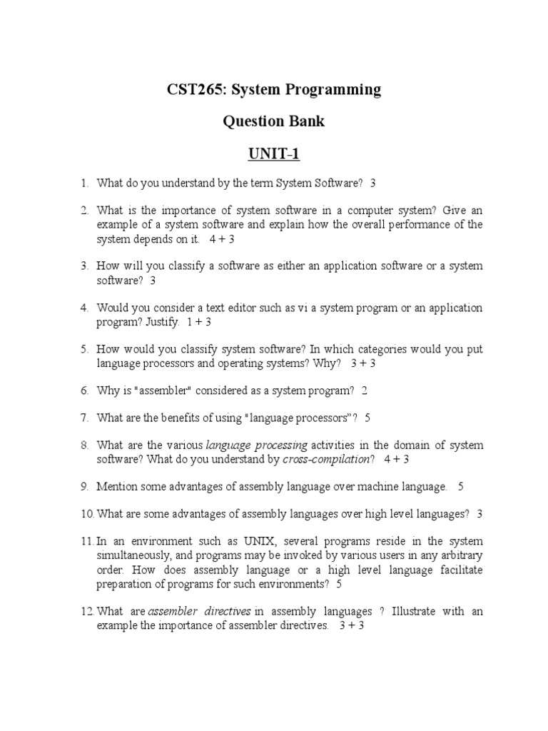 CST265: System Programming Question Bank UNIT-1 | PDF | Assembly ...