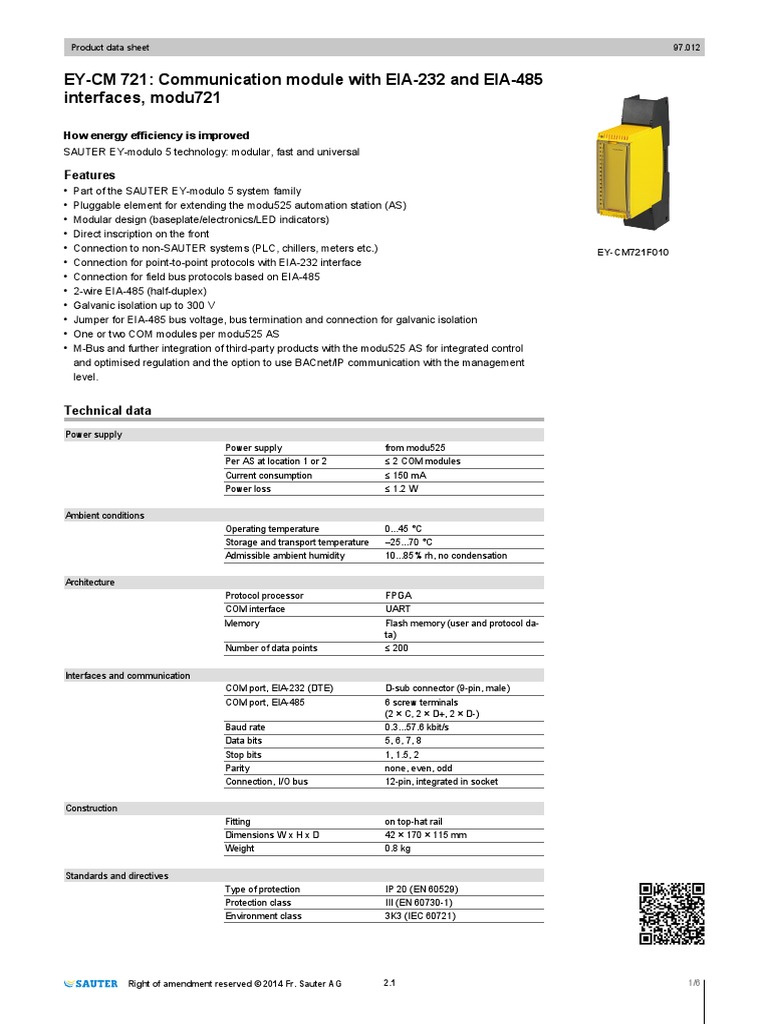 EY-CM 721: Communication Module With EIA-232 and EIA-485 Interfaces, Modu721 | PDF | Business ...