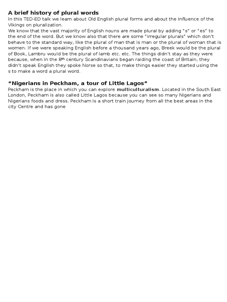 A Brief History of Plural Words | PDF