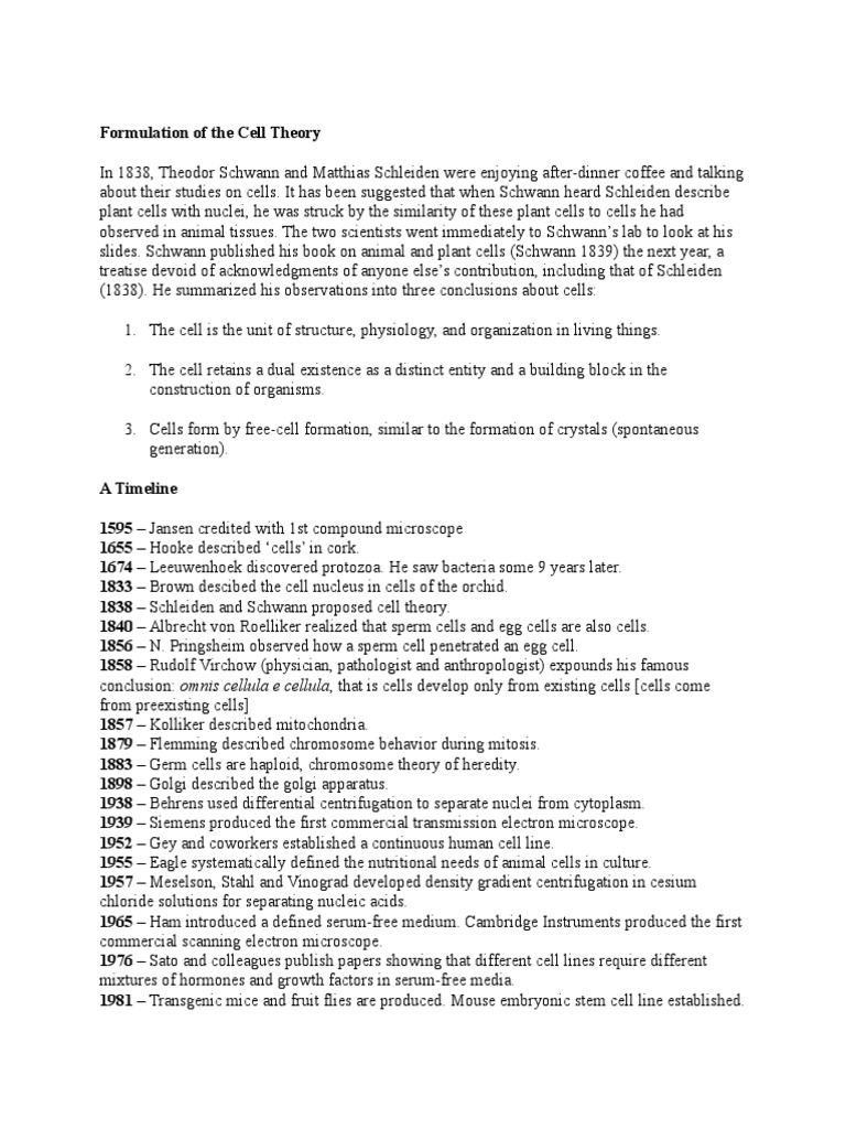 Formulation of The Cell Theory | PDF | Cell (Biology) | Life Sciences