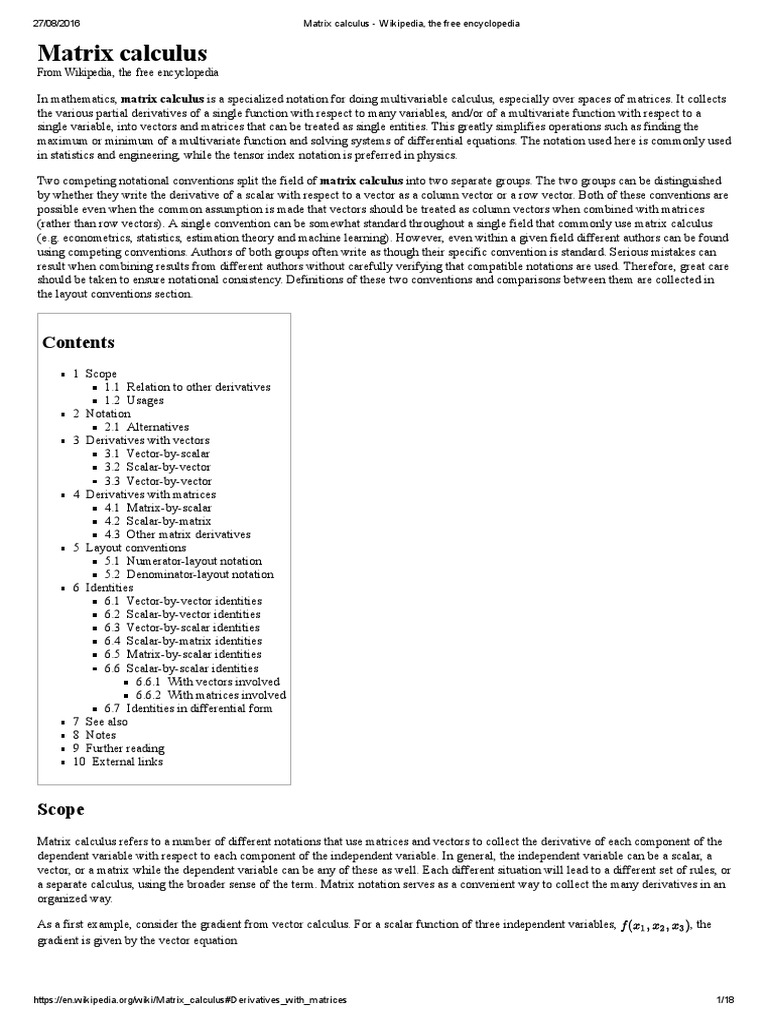 Matrix Calculus | PDF | Matrix (Mathematics) | Derivative