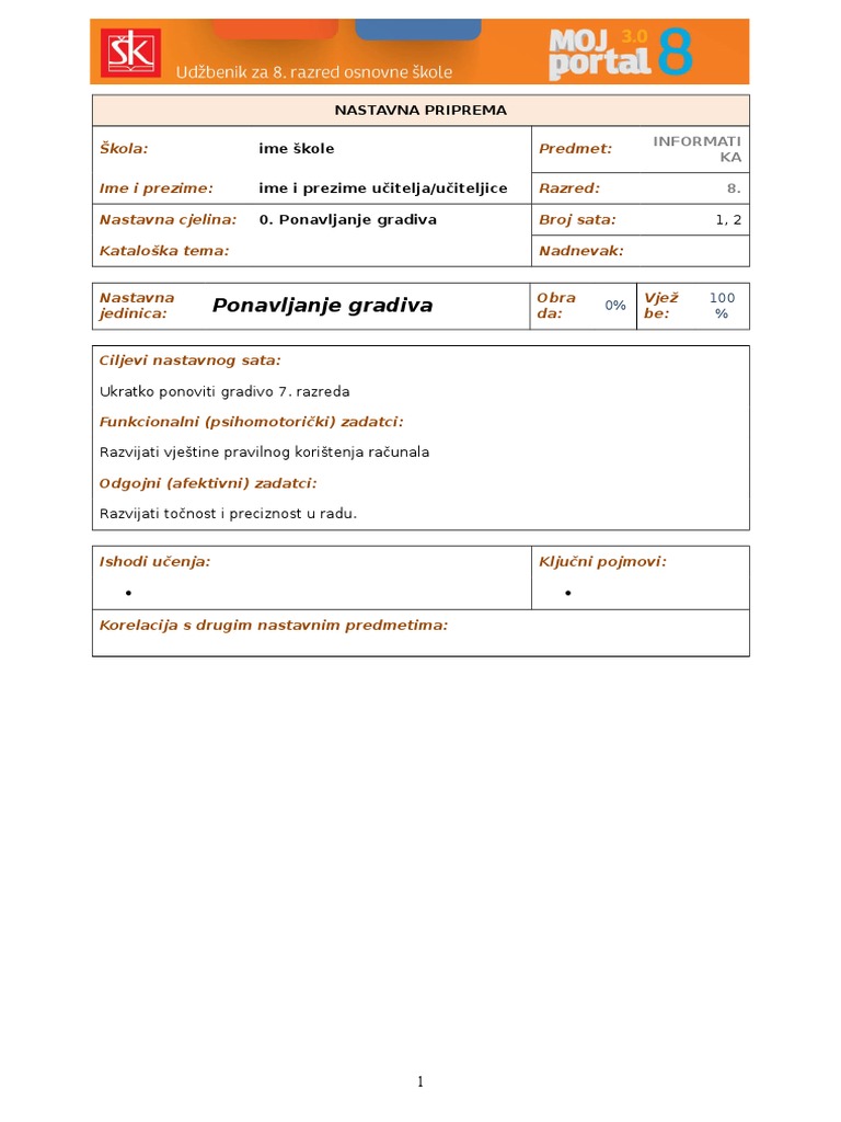 Priprema 1 2 Ponavljanje Gradiva | PDF