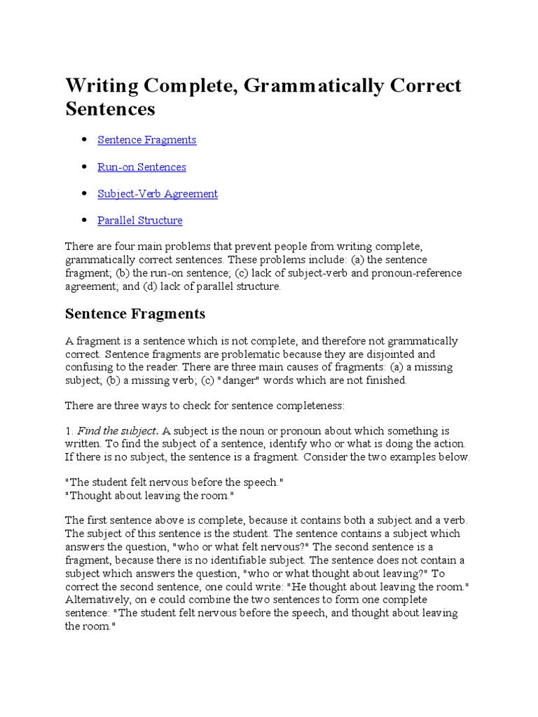 Grammatically Correct Sentences | PDF | Subject (Grammar) | Plural