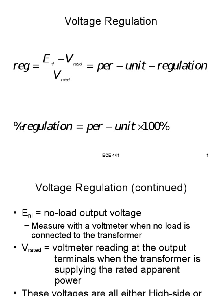 Voltage Regulation: E V Reg Per Unit Regulation V | PDF