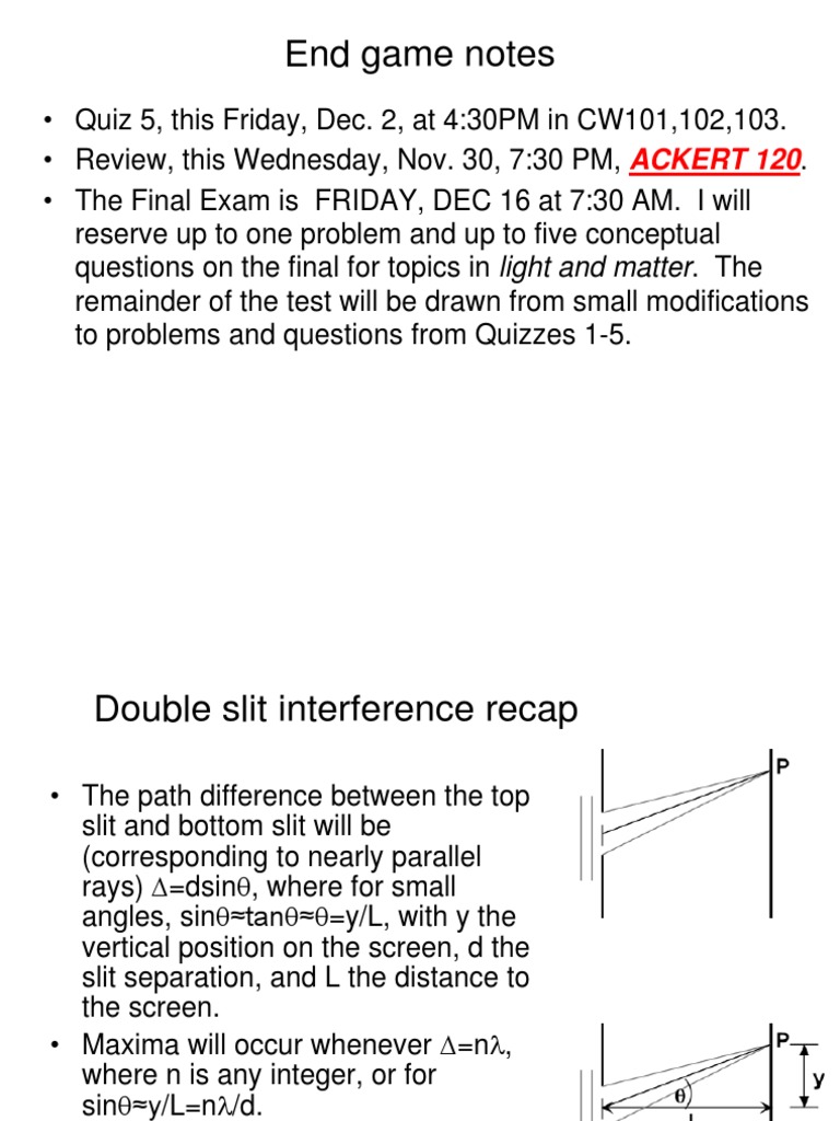End of Semester Review and Exam Preparation Guide for Optics Course | PDF | Diffraction ...