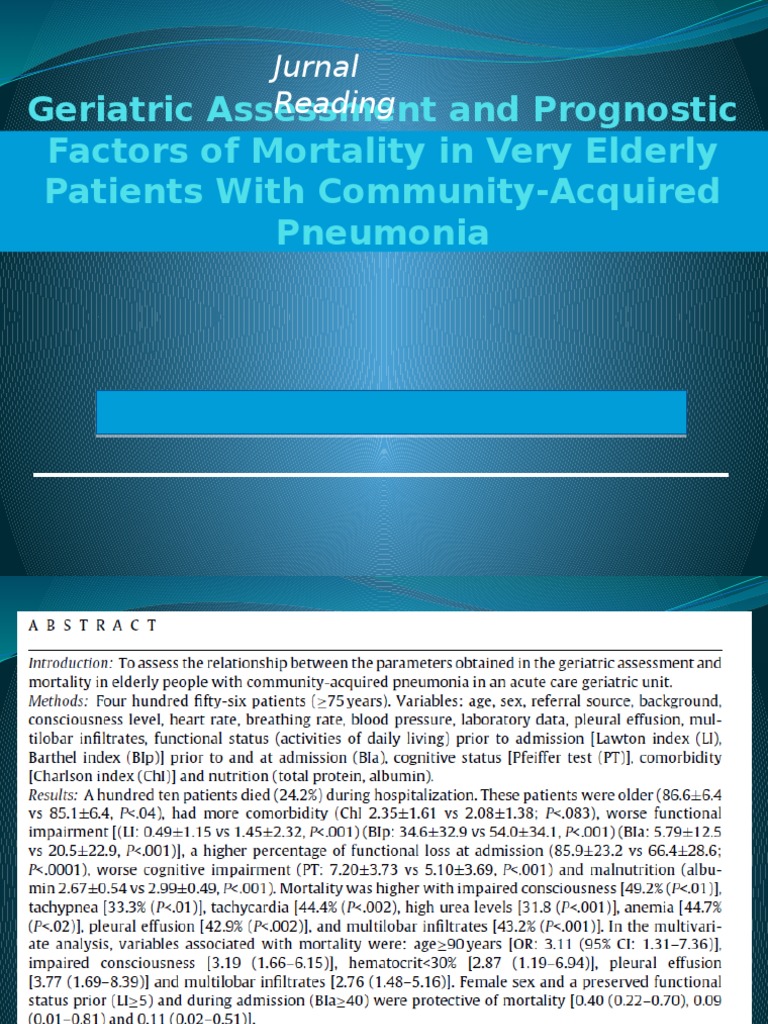 Geriatric Assessment and Prognostic Factors of Mortality in Very ...