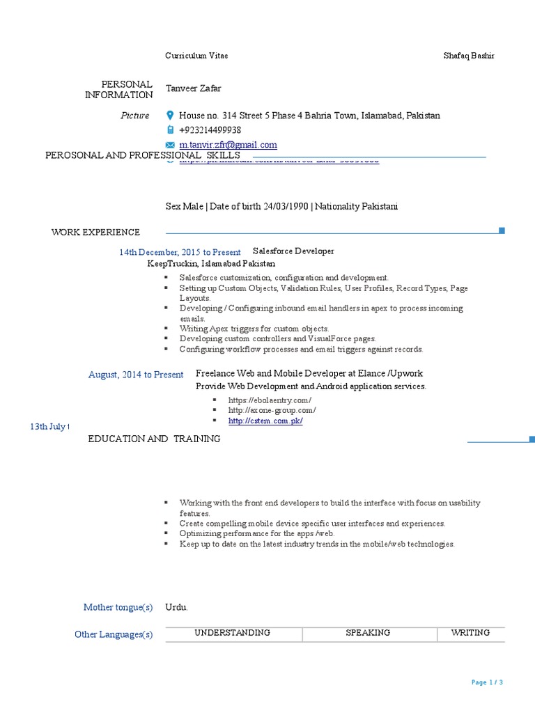 Tanveer New CV | PDF | Salesforce.Com | Application Software