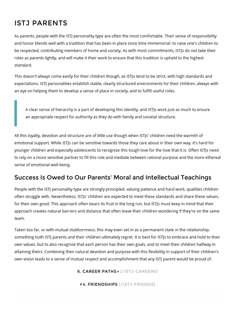 ISTJ Parents - 16personalities | PDF | Personality Type | Behavioural ...