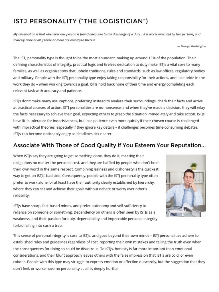 ISTJ Personality ("The Logistician") - 16personalities | PDF ...
