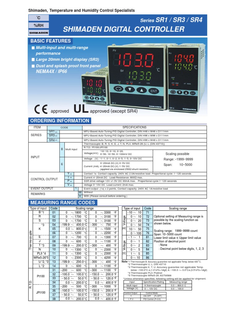 Shimaden Digital Controller Shimaden Digital Controller: SR1 / SR3 SR1 / SR3 / SR4 | PDF | Power ...
